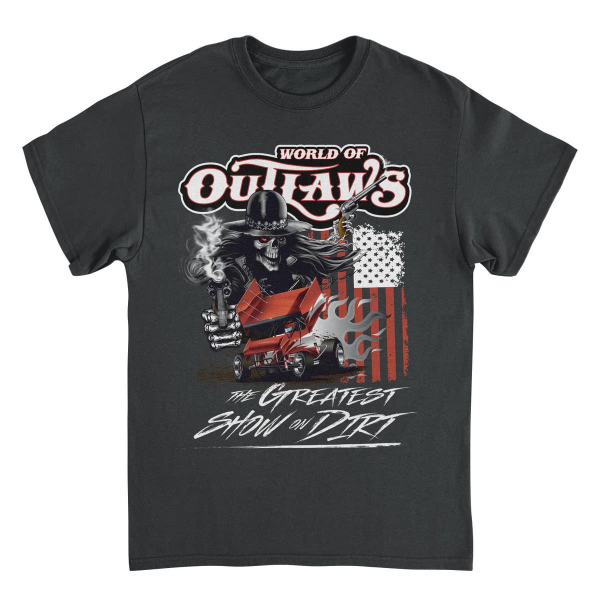 Wholesale World of Outlaws Gunner Skull Black T-Shirt – Merch Showroom