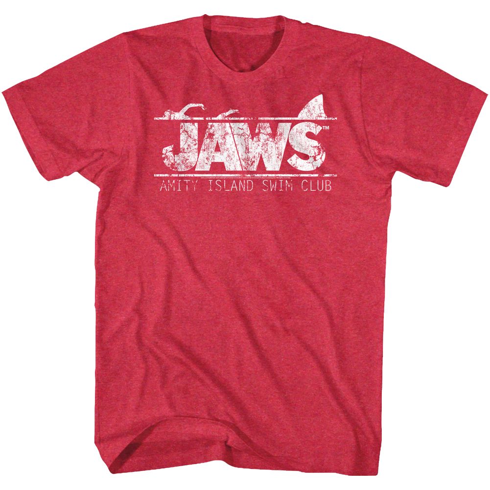 JAWS Movie Swim Club Heather Red Adult T-Shirt | Wholesale Movie T ...