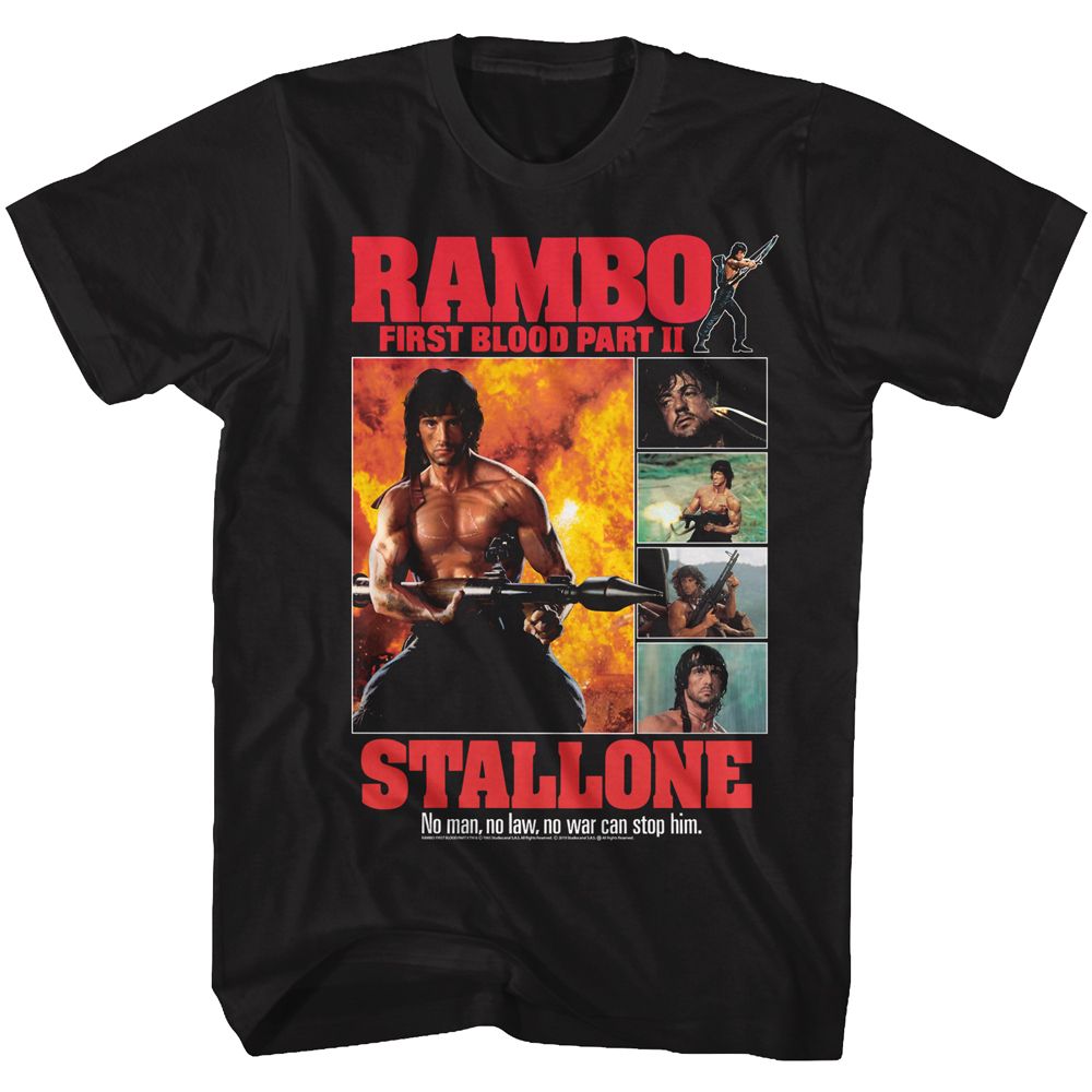 Rambo Movie Part Ii Collage Black Adult T-Shirt | Wholesale Movie T ...